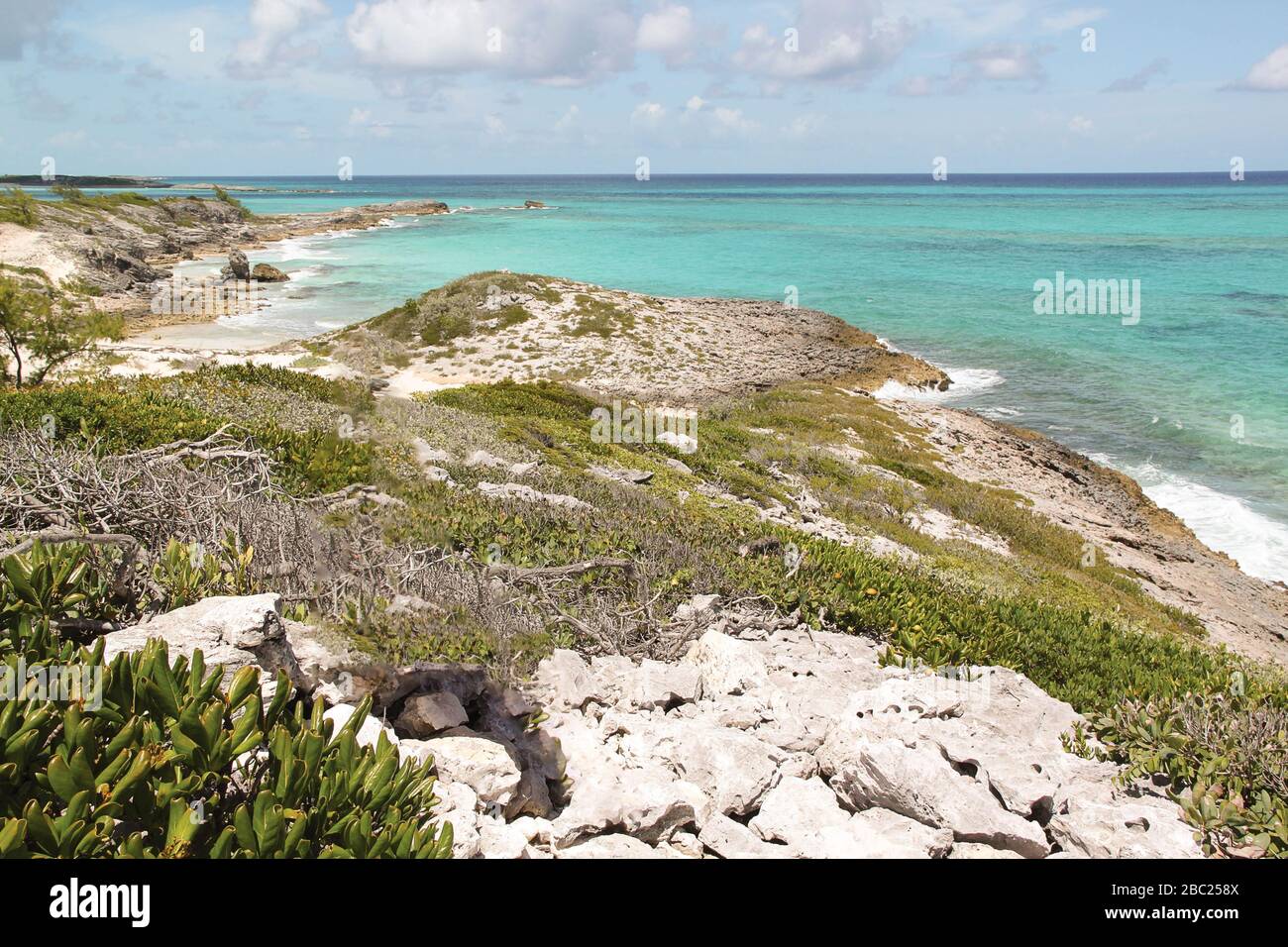 Amazing view of turquoise water of Atlantic ocean and blue sky with ...