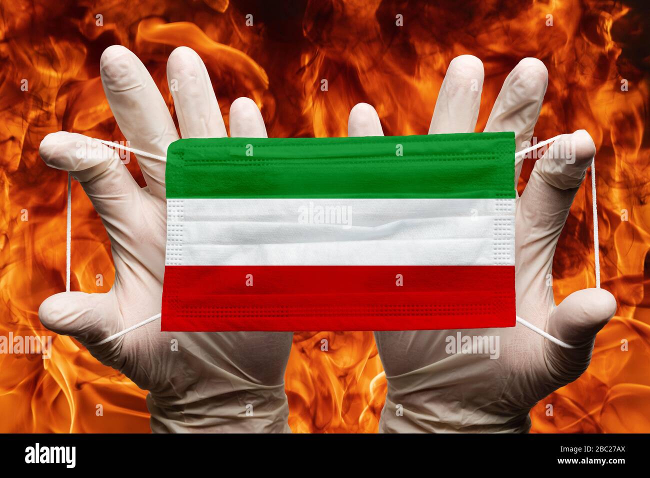 Doctor holding in white gloves protection medical face mask ...