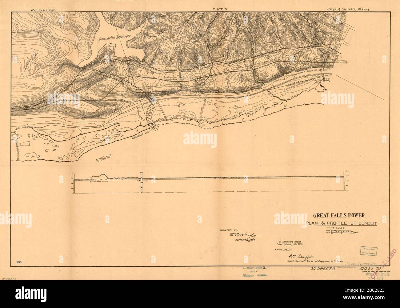 Great Falls power, plan & profile of conduit Stock Photo - Alamy