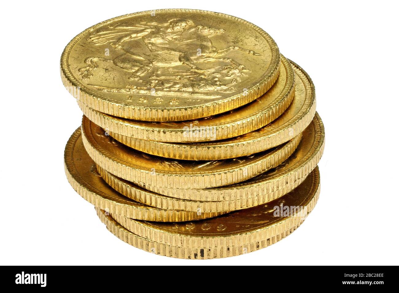 British full Sovereign gold coins isolated on white background Stock ...