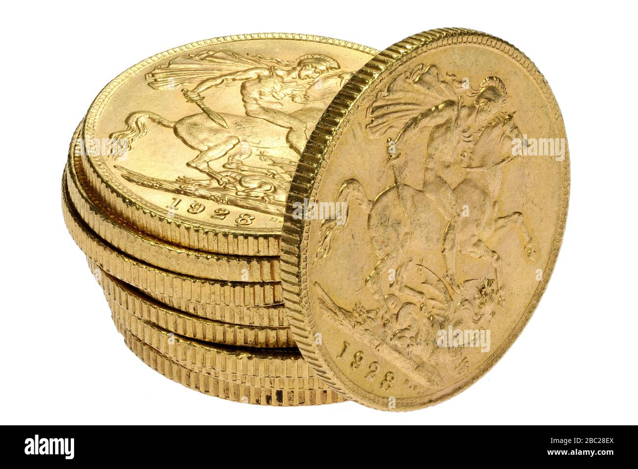 British full Sovereign gold coins isolated on white background Stock ...
