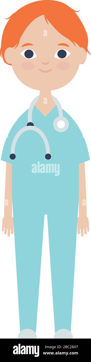 cartoon doctor standing with stethoscope icon over white background ...