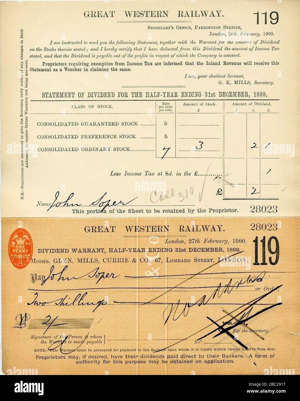 Great Western Railway dividend share certificate - December 1899 ...