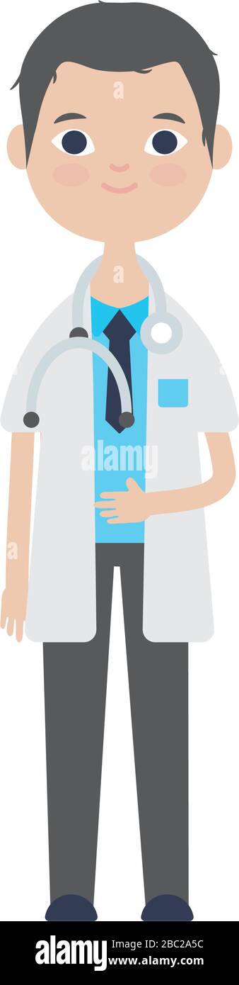 cute doctor icon over white background, flat style, vector illustration ...