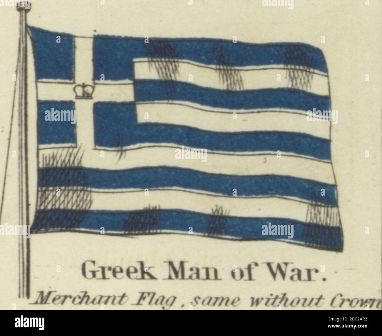 Greek Man of War. Johnson's new chart of national emblems 1868 Stock ...