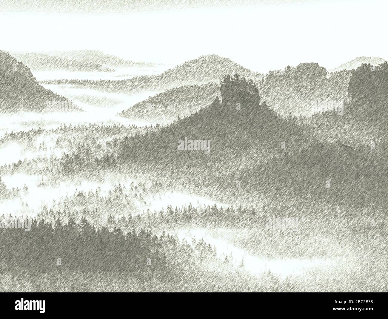 Valley Pencil Drawing