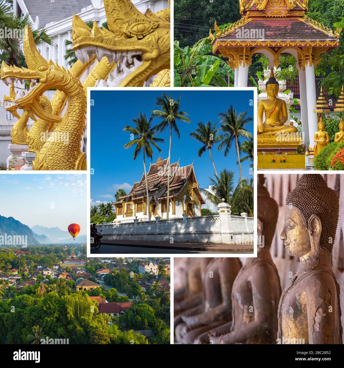 Collage of popular tourist destinations in Laos. Travel background ...