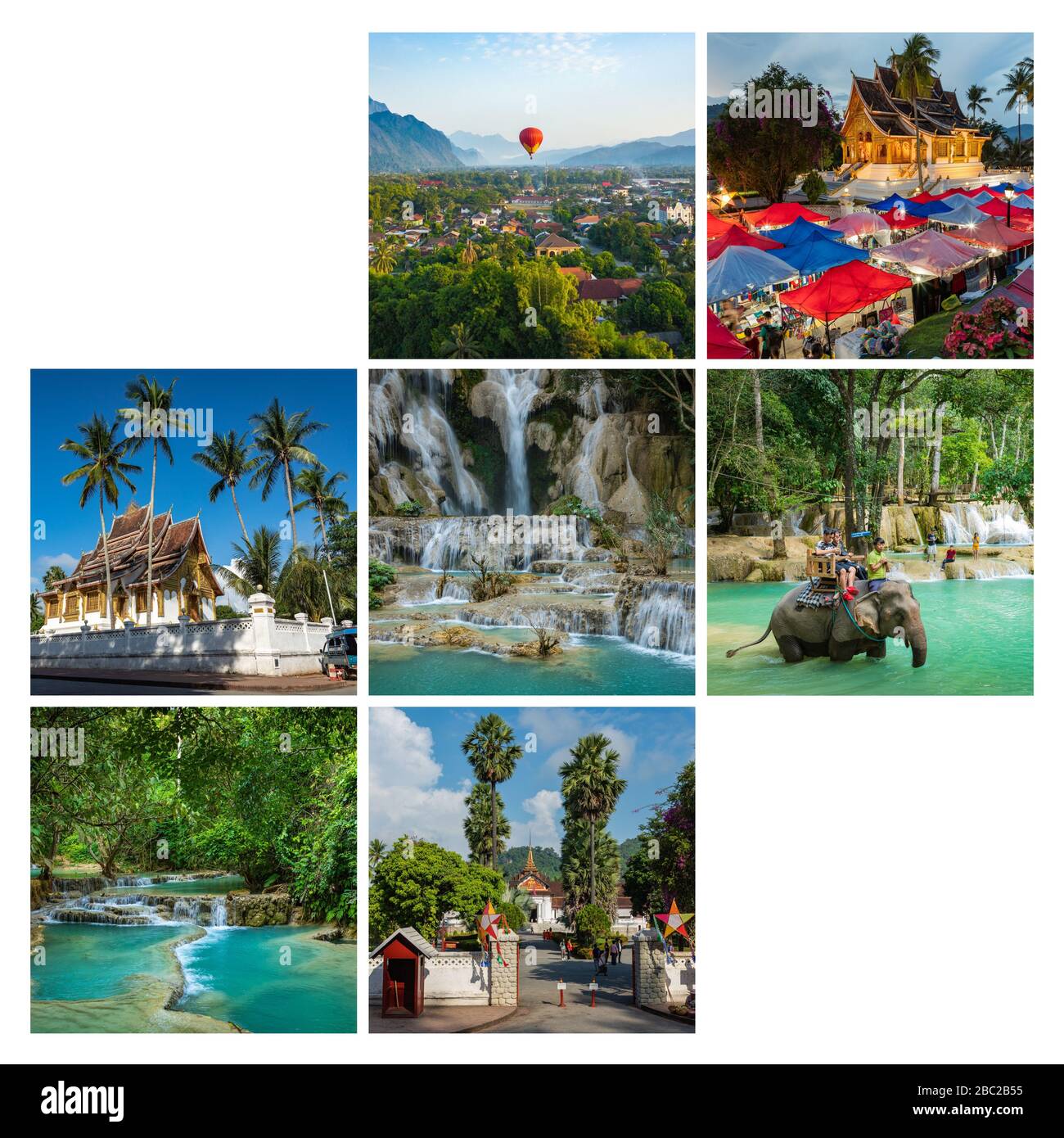 Collage of popular tourist destinations in Laos. Travel background ...