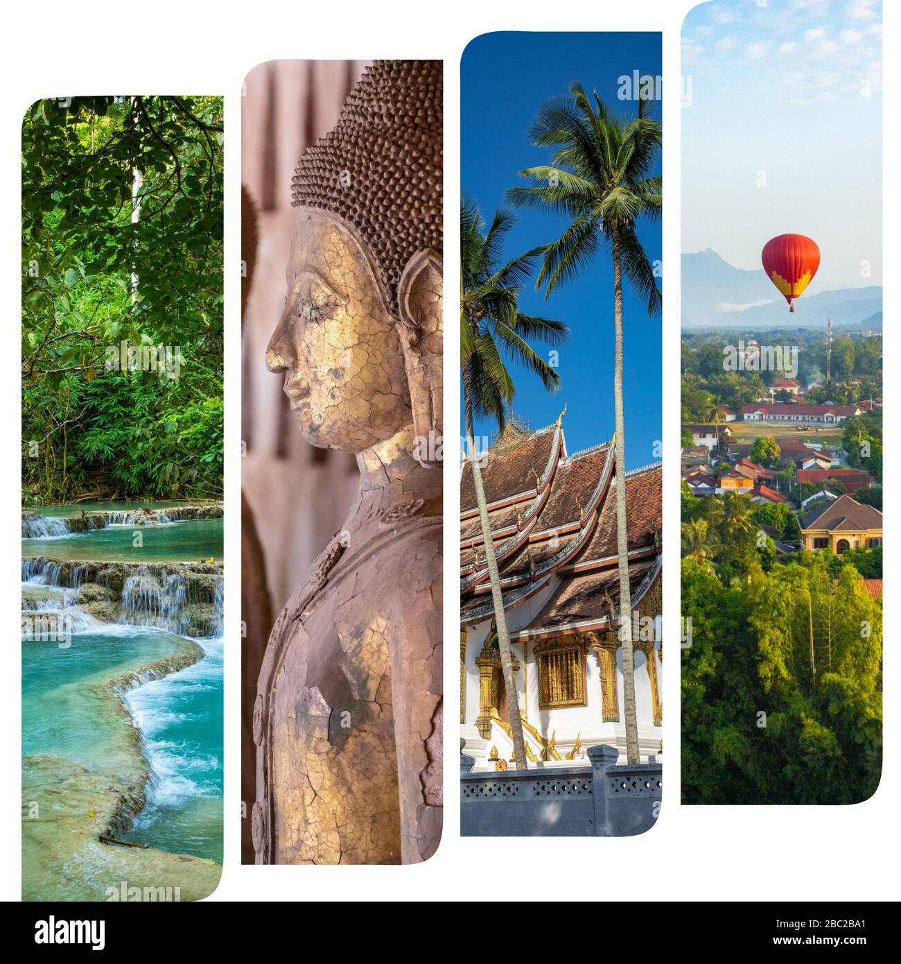 Collage of popular tourist destinations in Laos. Travel background ...