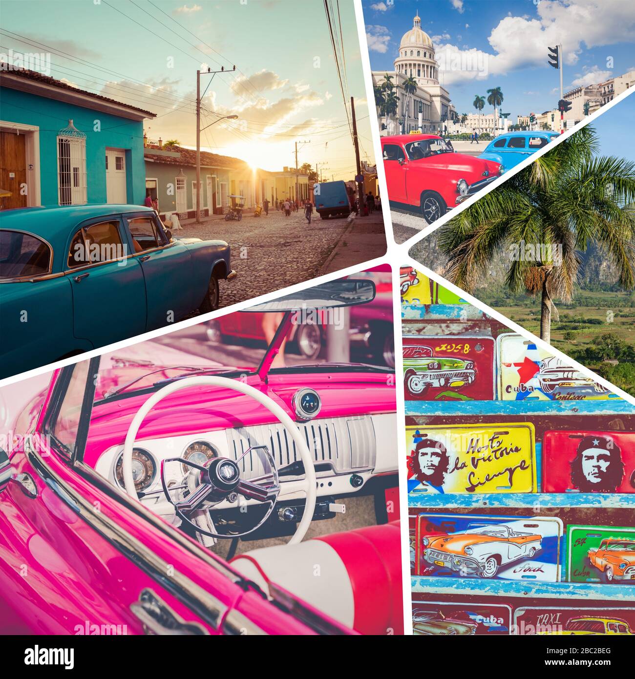 Collage of popular tourist destinations in Cuba. Travel background ...