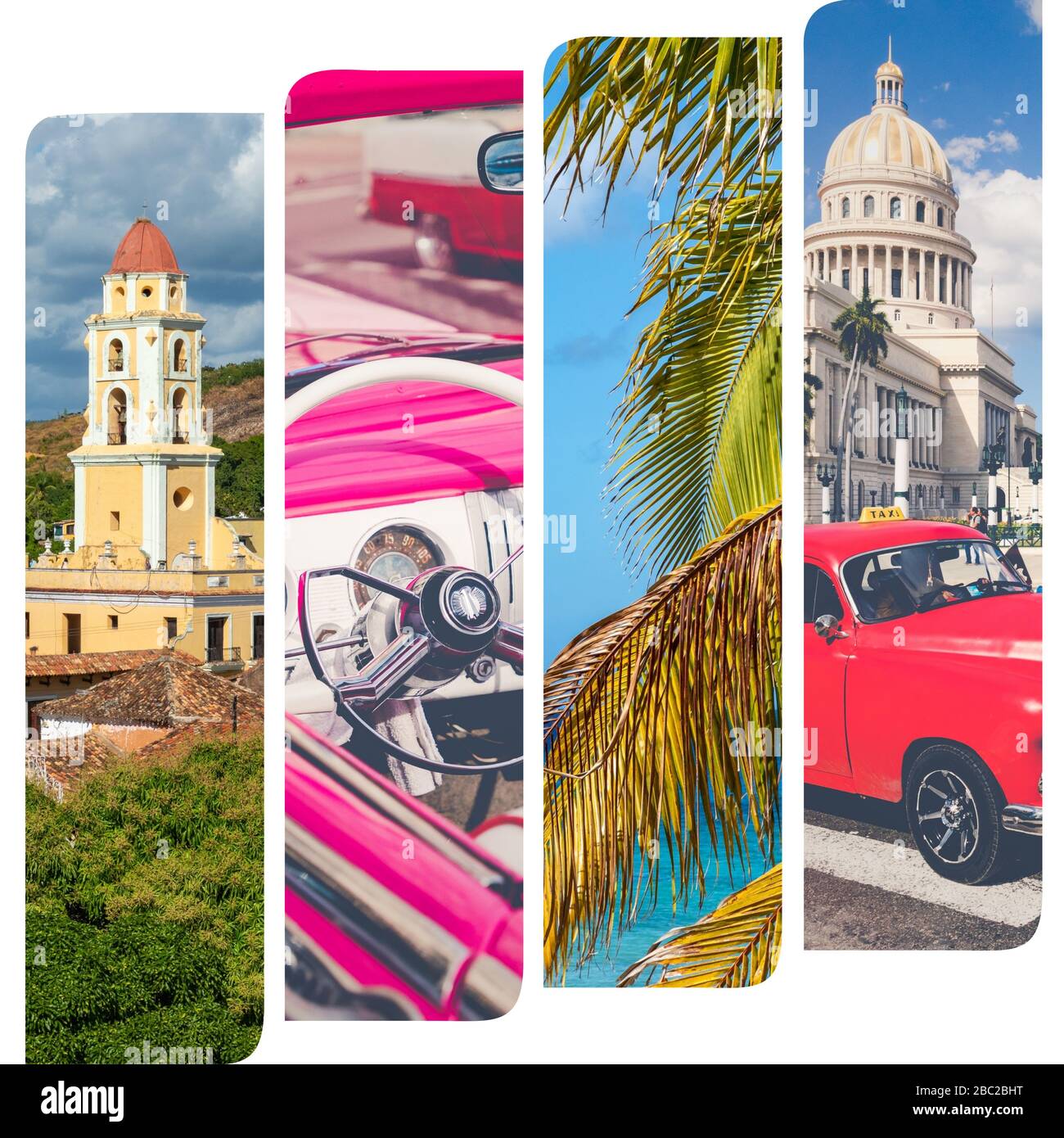 Collage of popular tourist destinations in Cuba. Travel background ...