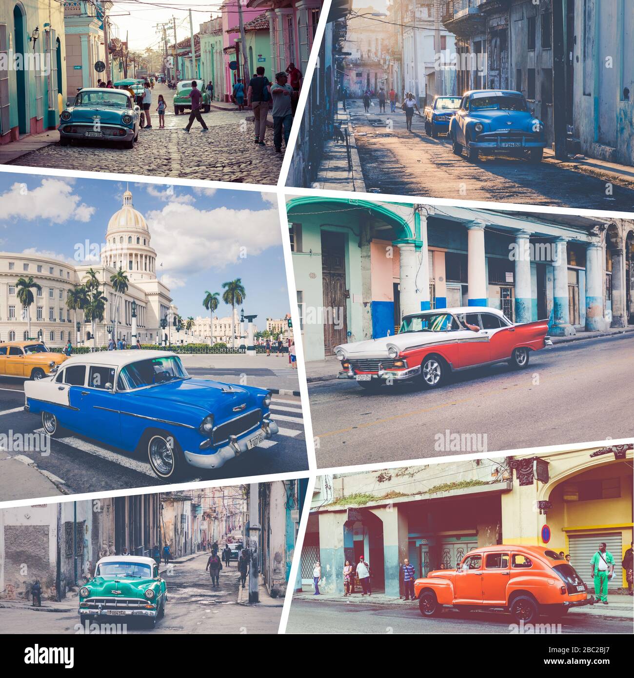 Collage of popular tourist destinations in Cuba. Travel background ...