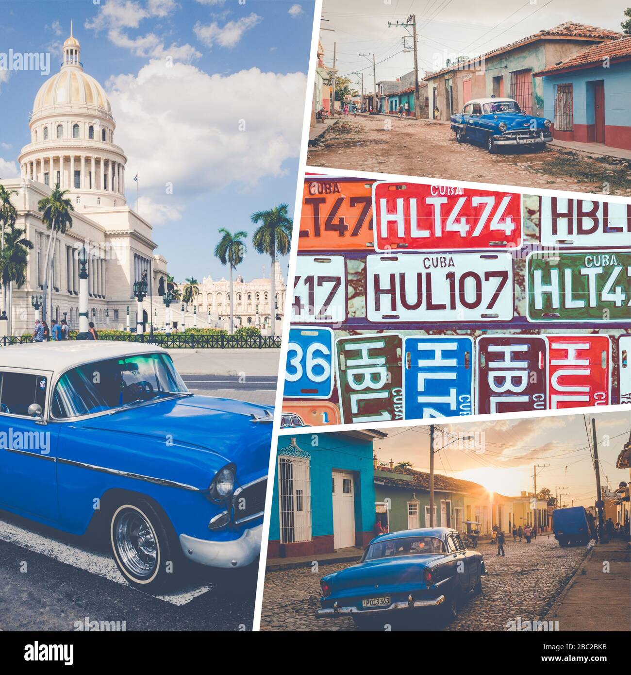 Collage of popular tourist destinations in Cuba. Travel background ...