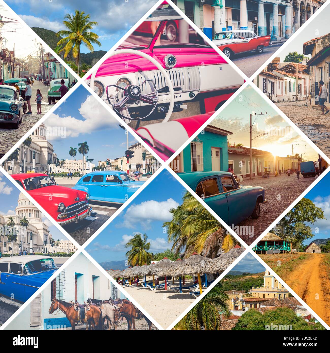 Collage of popular tourist destinations in Cuba. Travel background ...