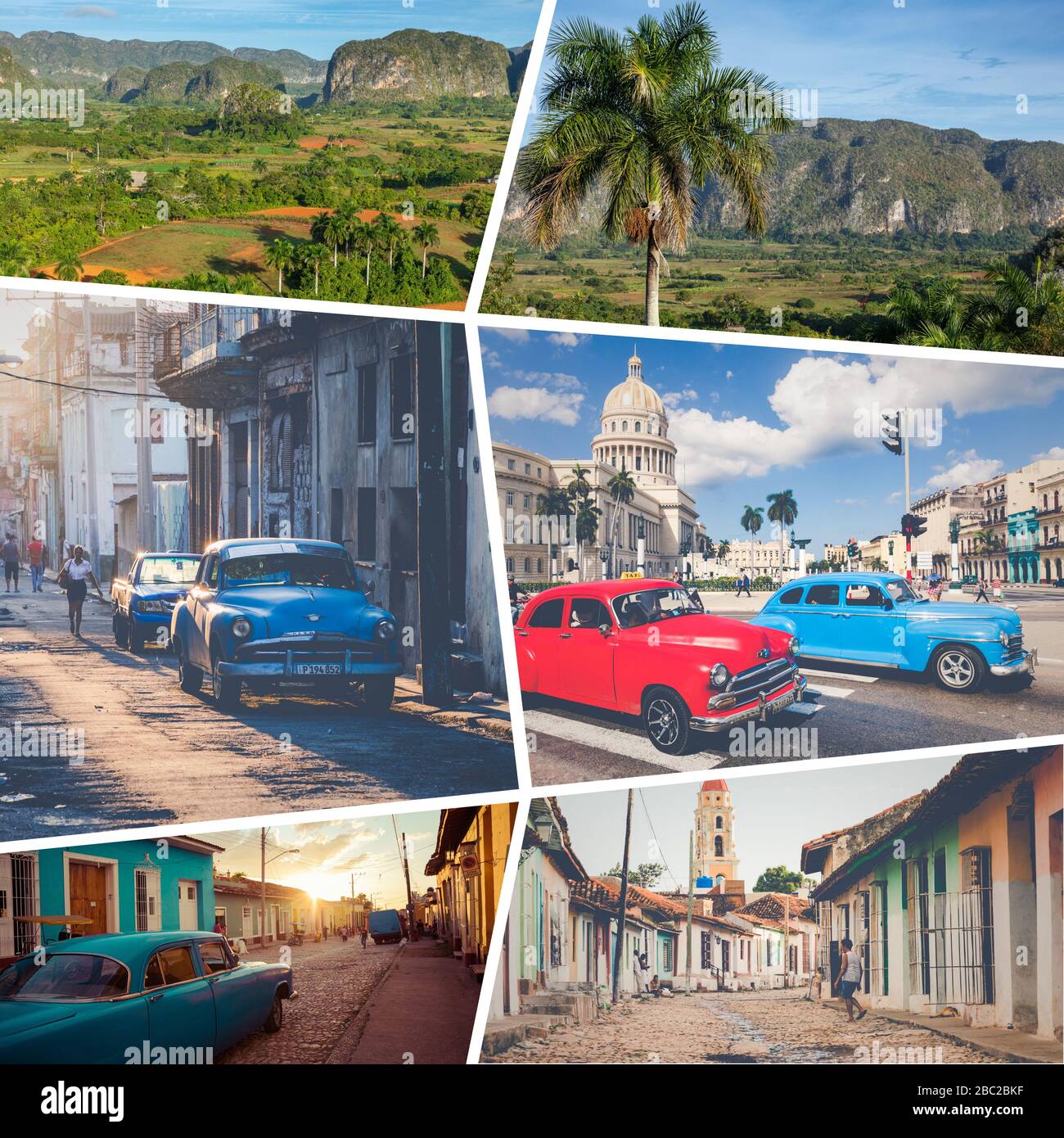 Collage of popular tourist destinations in Cuba. Travel background ...