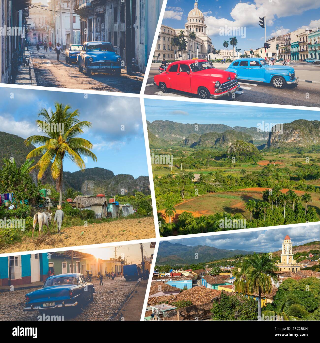 Collage of popular tourist destinations in Cuba. Travel background ...