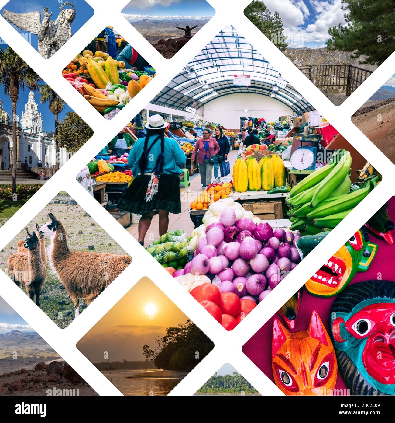 Collage of popular tourist destinations in Ecuador. Travel background ...
