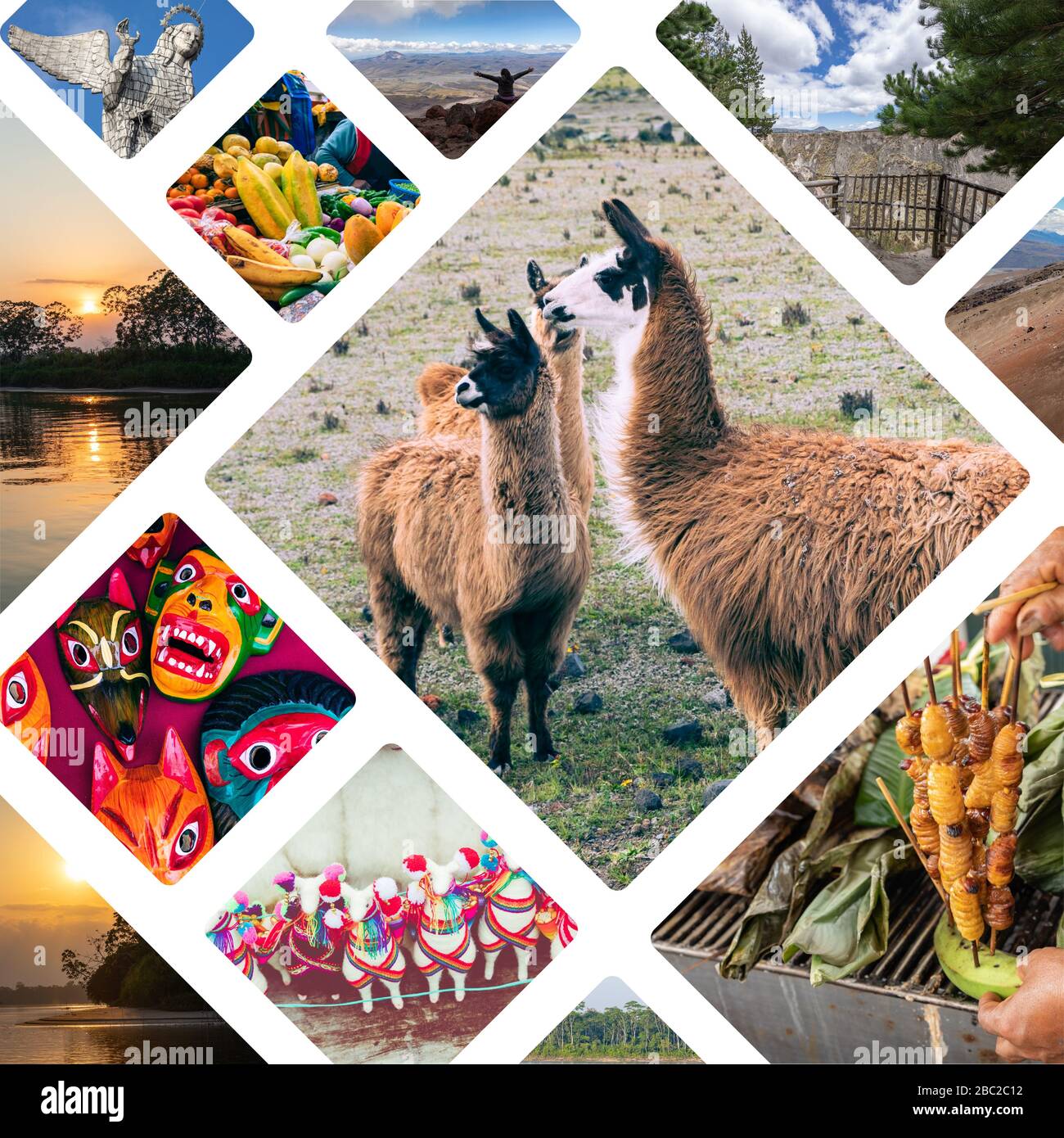 Collage of popular tourist destinations in Ecuador. Travel background ...