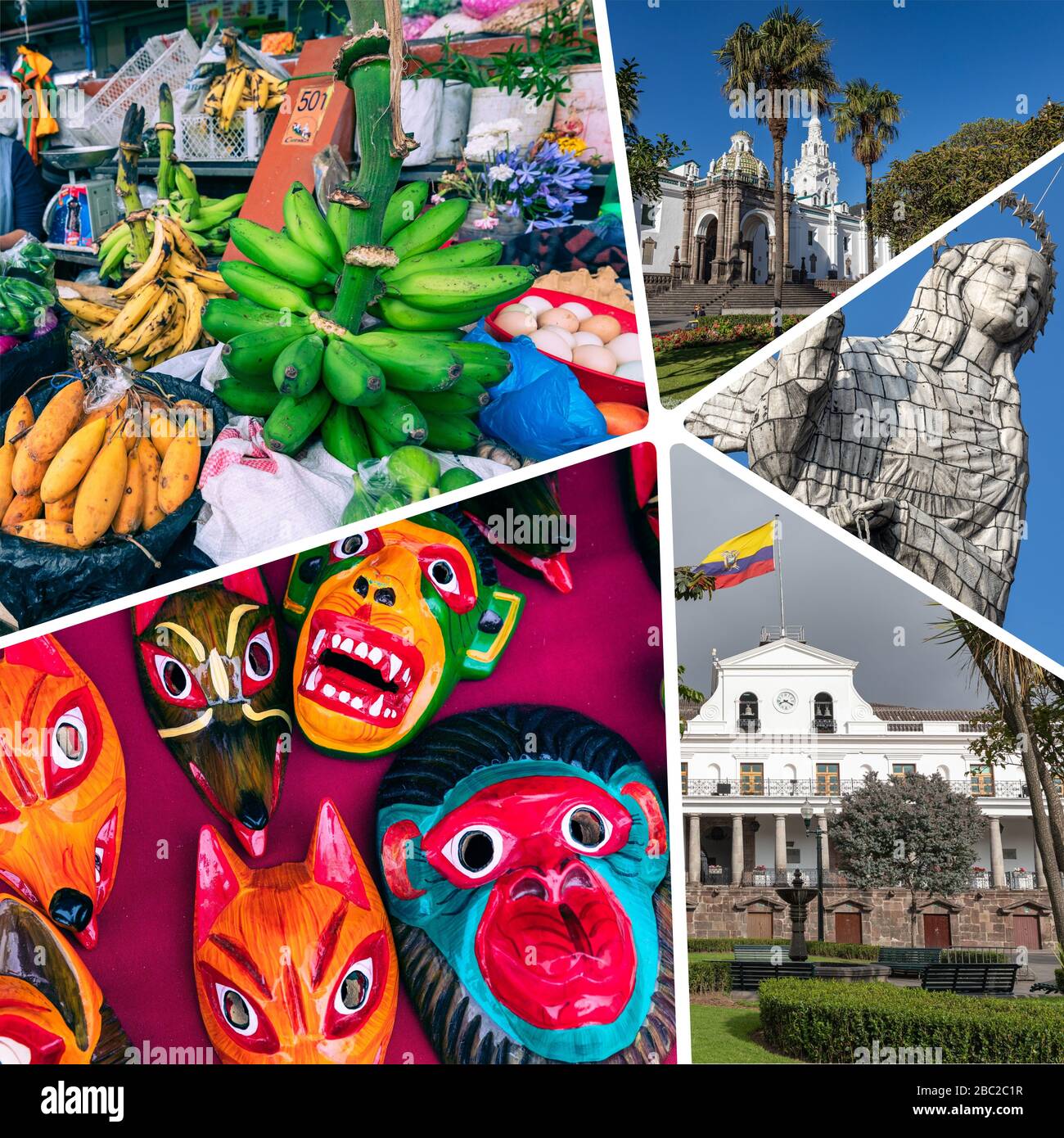 Collage of popular tourist destinations in Ecuador. Travel background ...