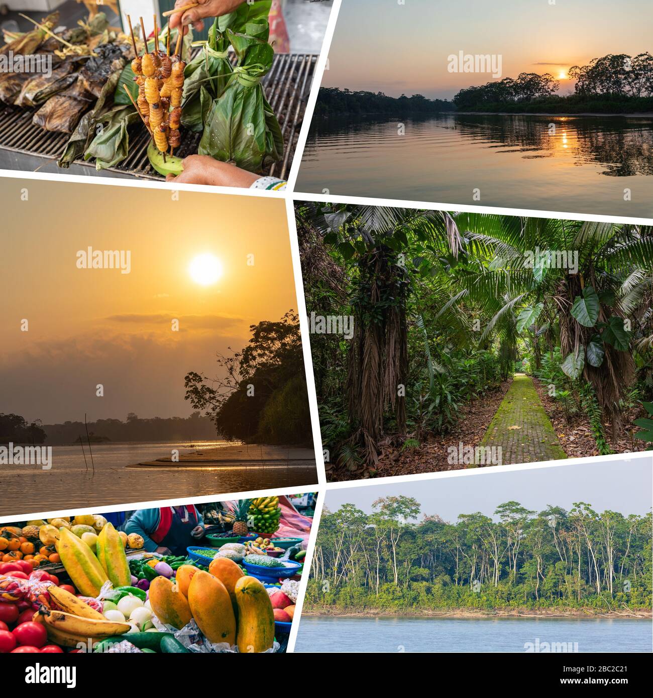 Collage of popular tourist destinations in Ecuador. Travel background ...