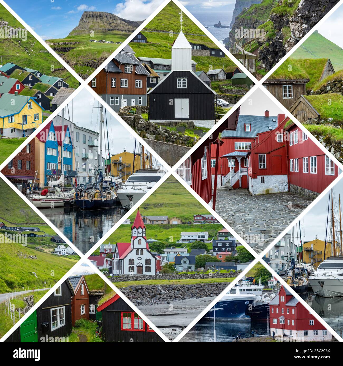 Collage of popular tourist destinations in Faroes Islands. Travel ...