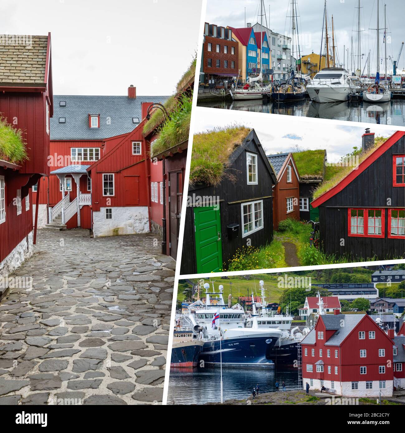 Collage of popular tourist destinations in Faroes Islands. Travel ...