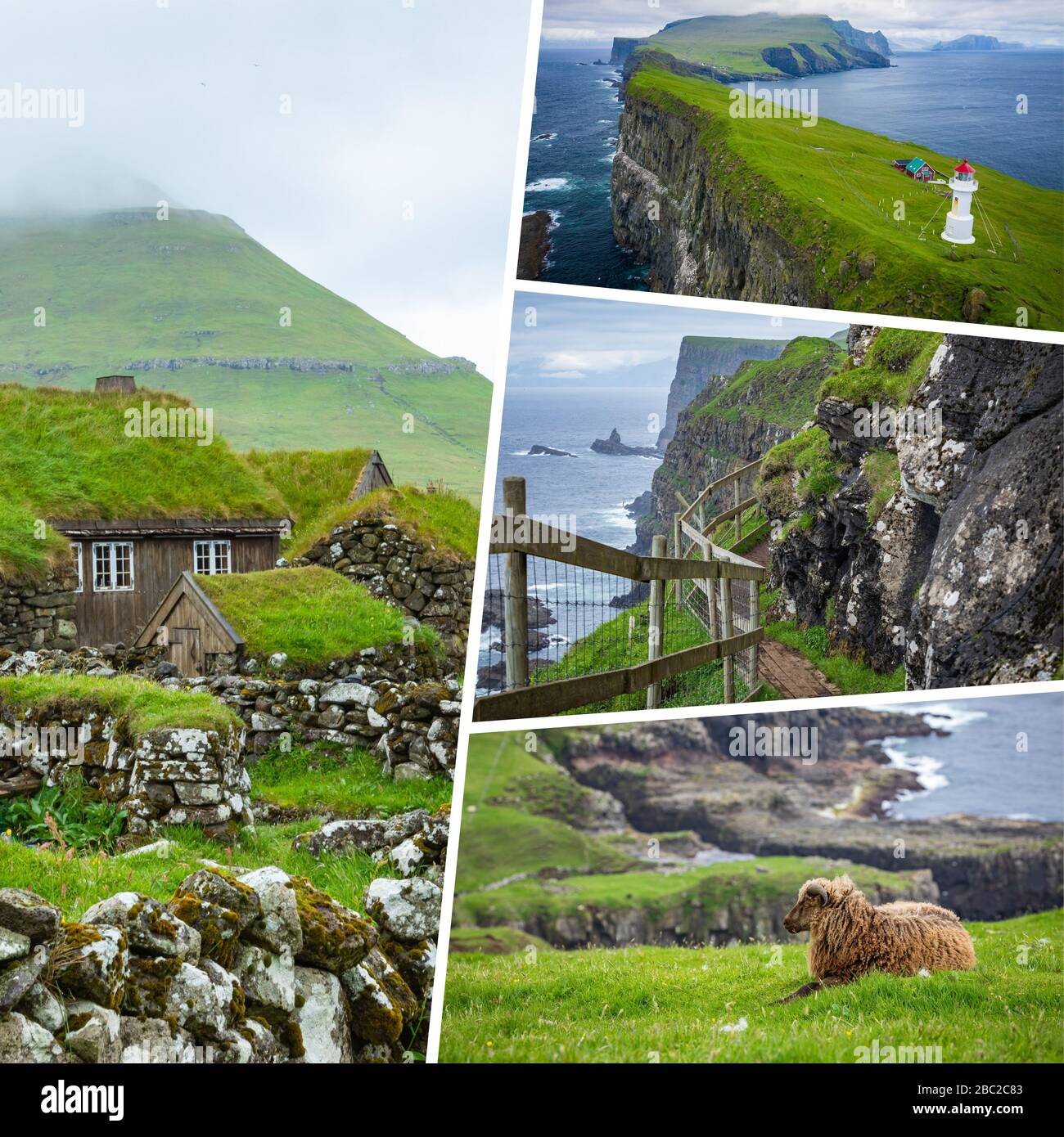 Collage of popular tourist destinations in Faroes Islands. Travel ...