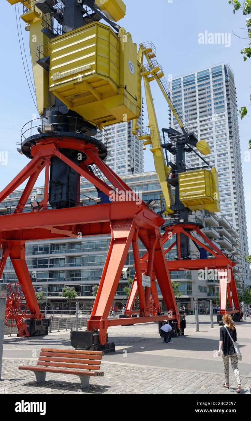 Crane in Pueto Madero, Buenos Aires, a redeveloped canal waterside ...