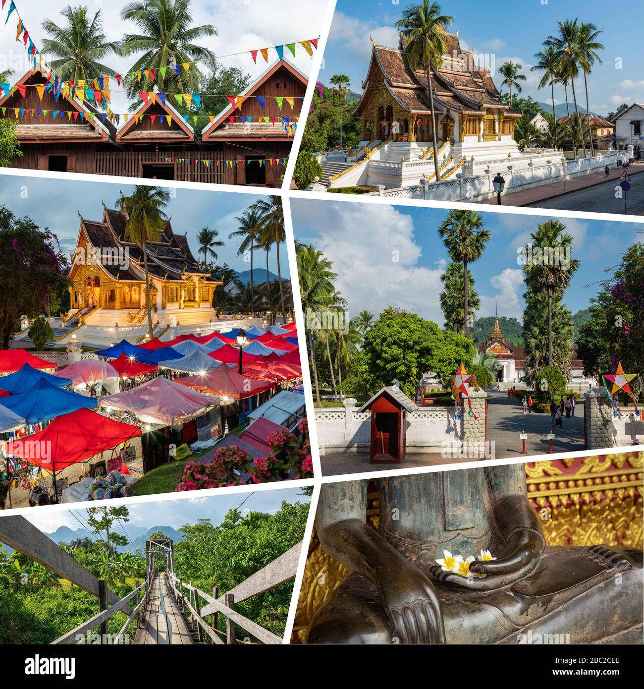 Collage of popular tourist destinations in Laos. Travel background ...