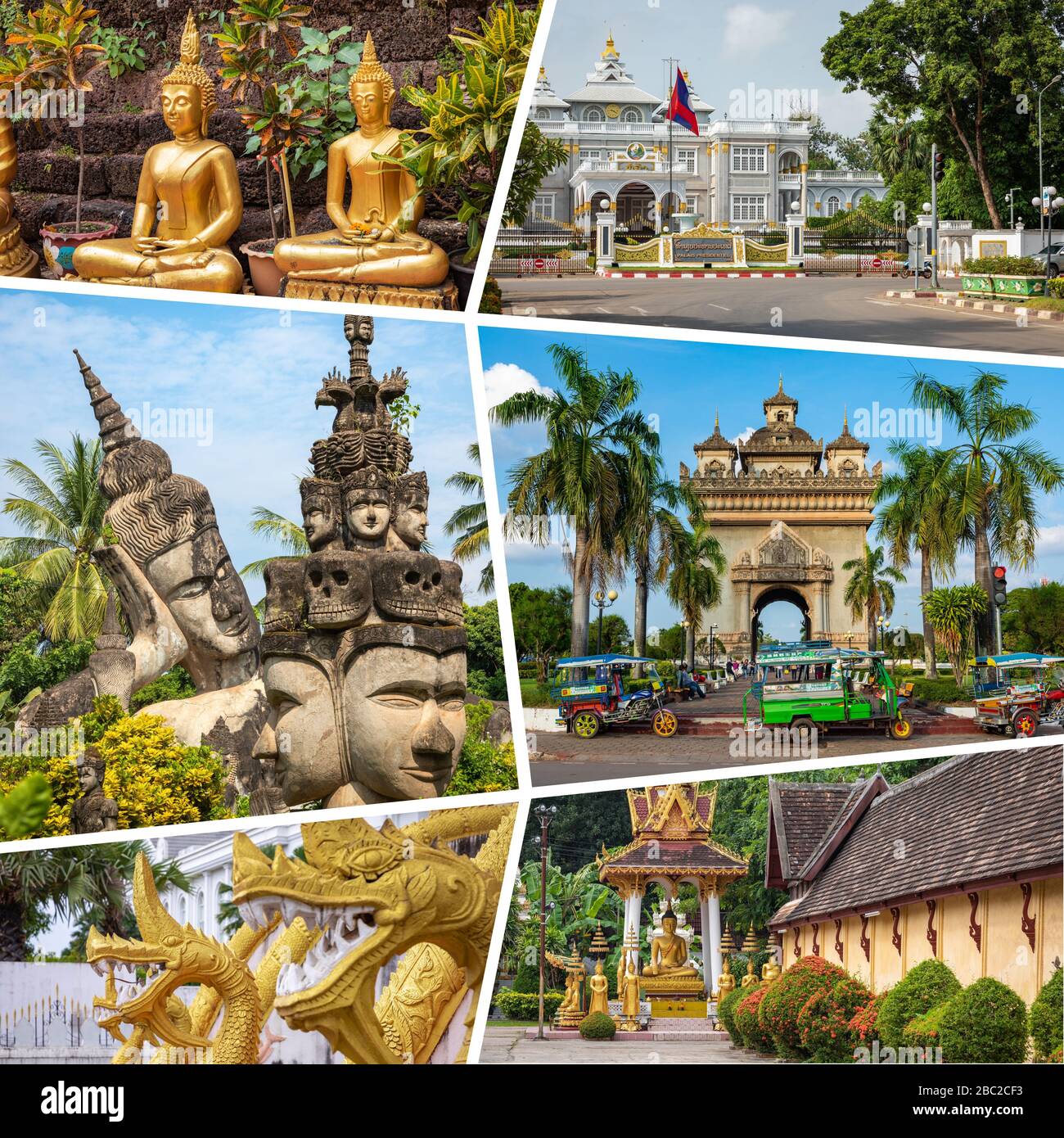 Collage of popular tourist destinations in Laos. Travel background ...