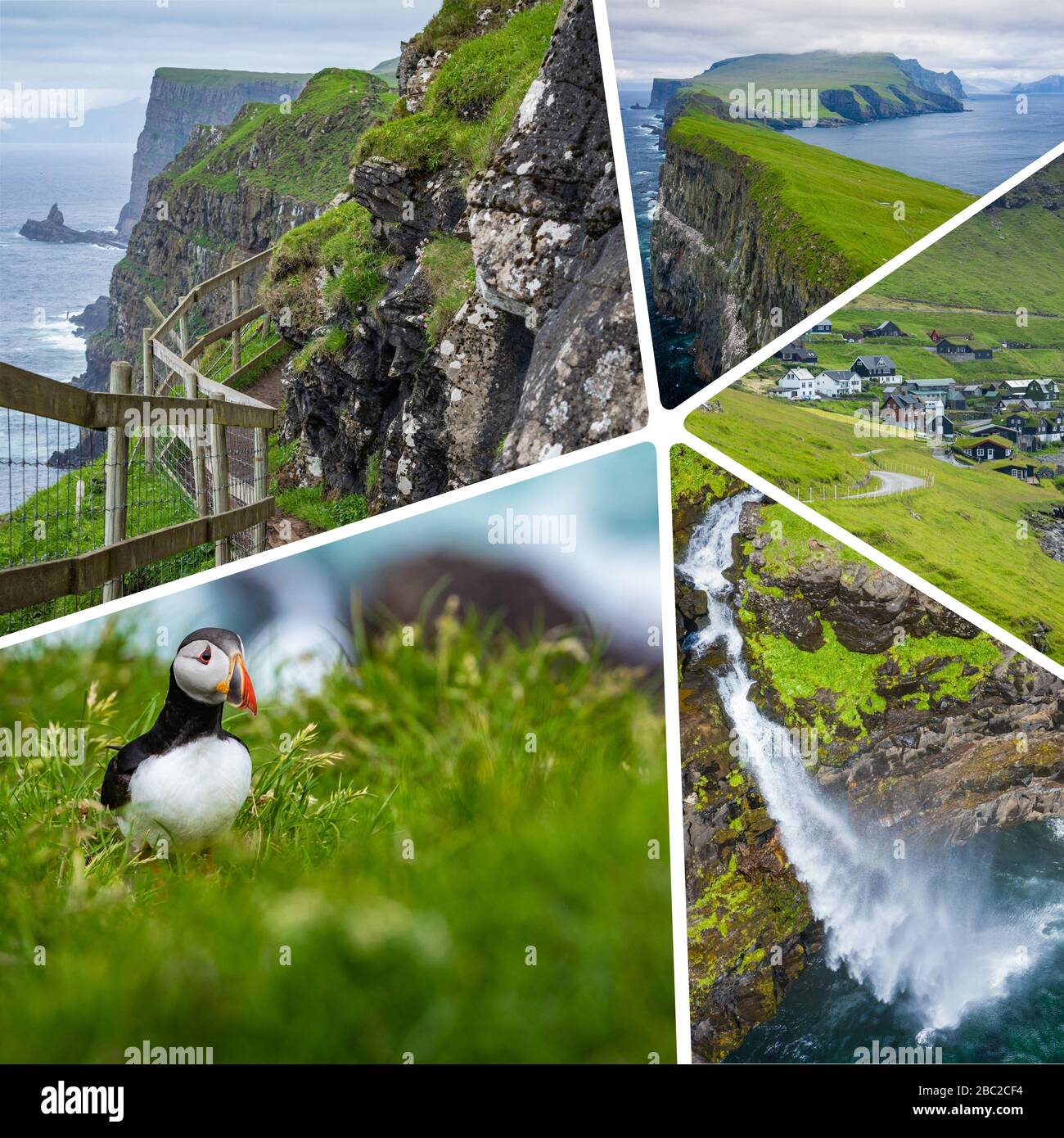 Collage of popular tourist destinations in Faroes Islands. Travel ...