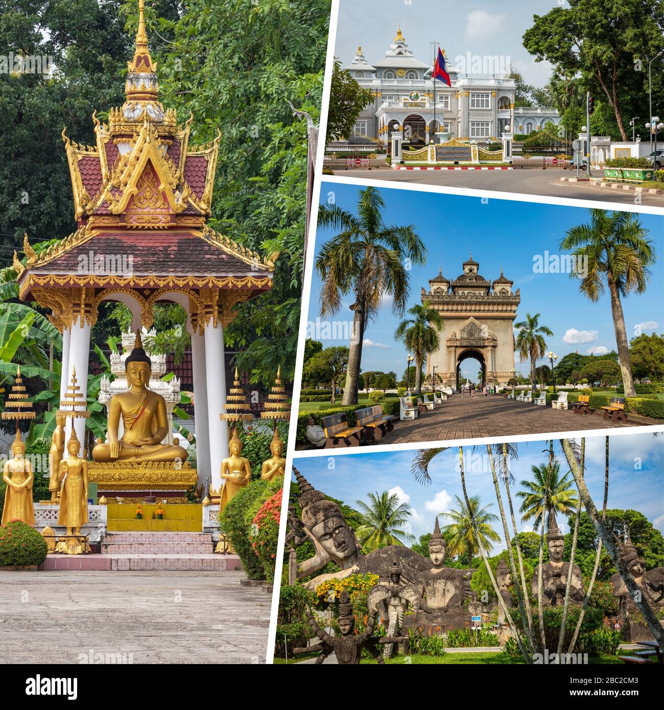 Collage of popular tourist destinations in Laos. Travel background ...