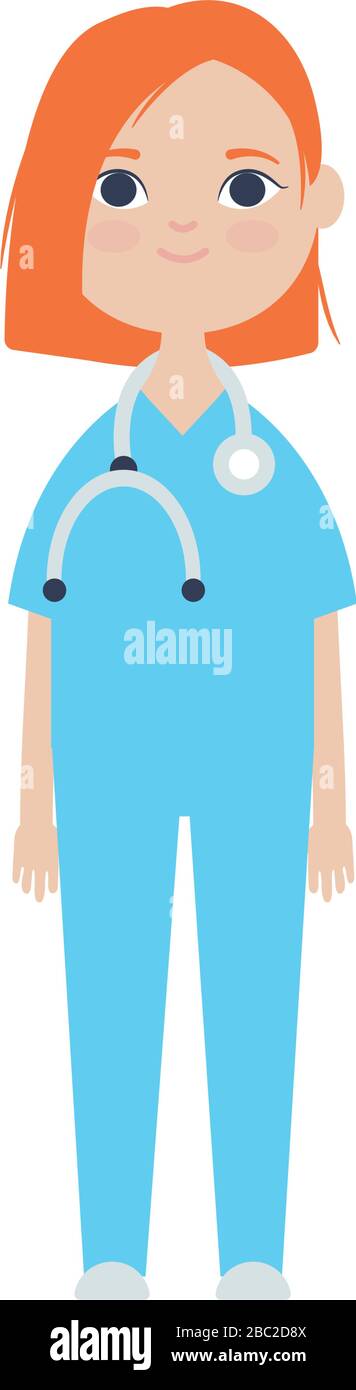 cute doctor woman icon over white background, flat style, vector ...