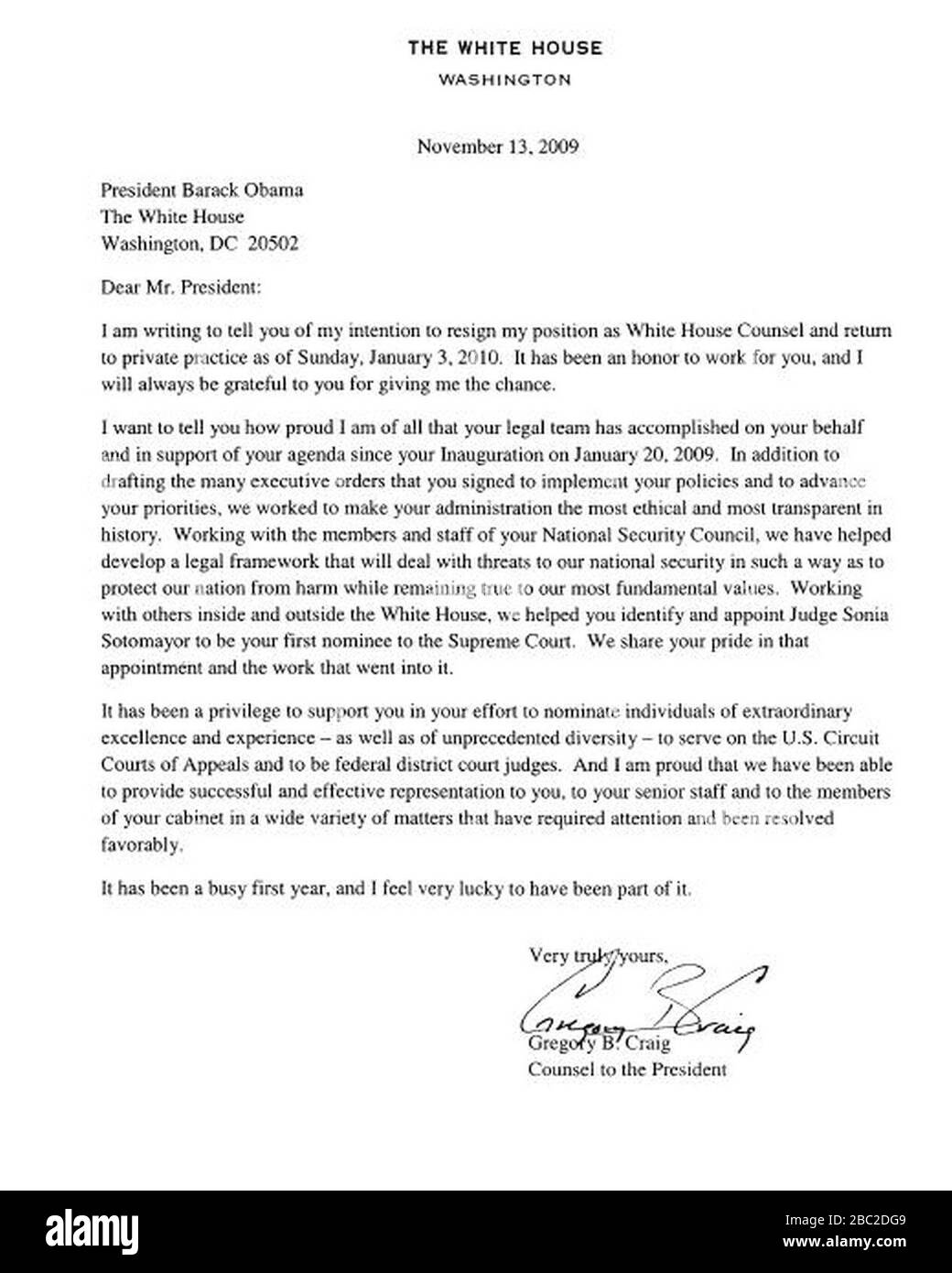 Greg Craig resignation letter Stock Photo - Alamy