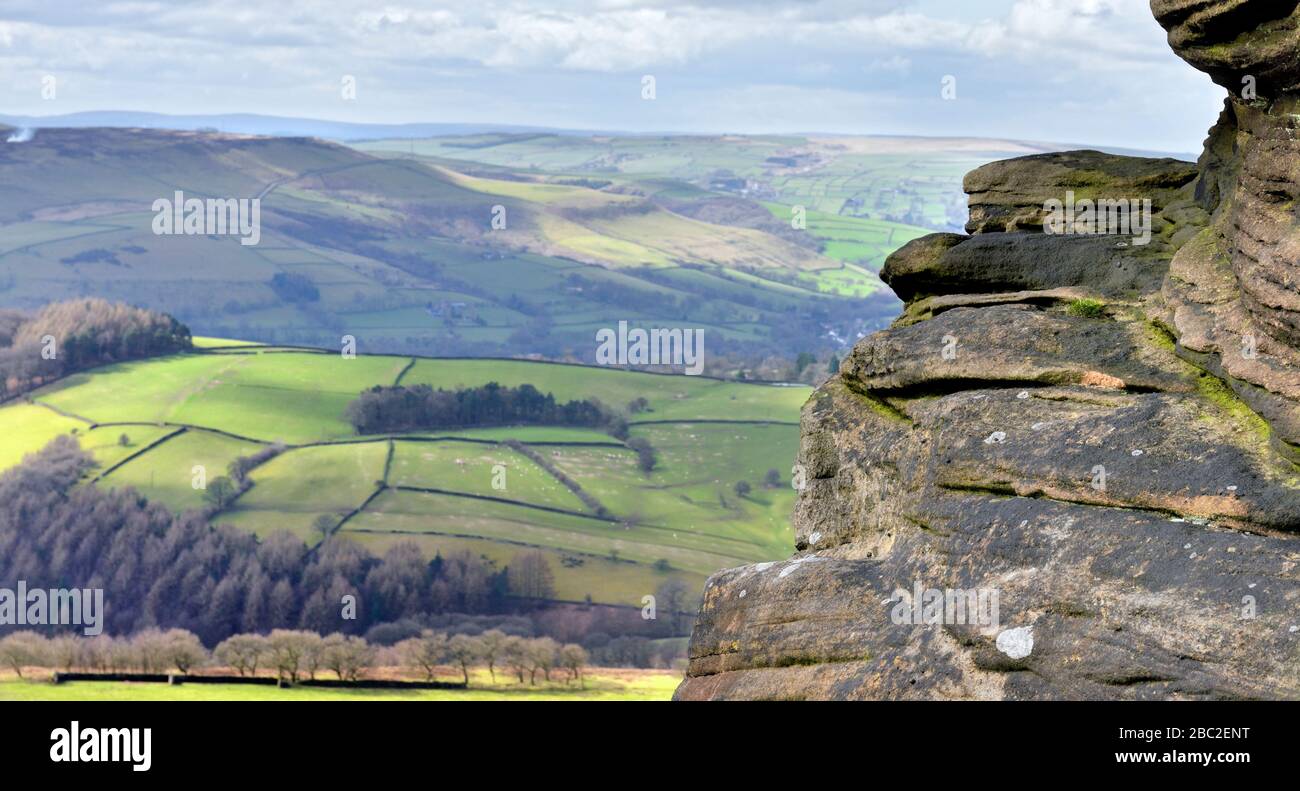 Stanage Edge, gritstone escarpment,Hathersage,Peak district national ...