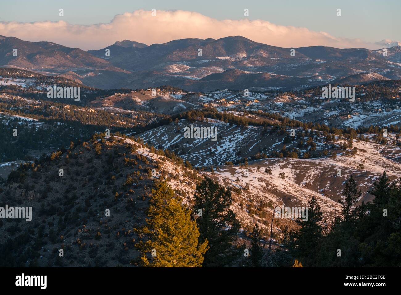 Sunrise from the summit of Mount Morrison, looking North at Clear Creek ...