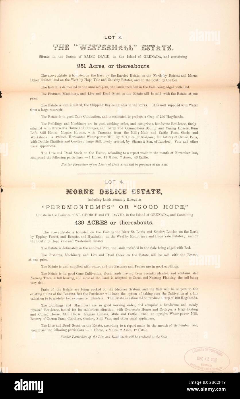 Grenada, particulars of valuable Sugar Estates - known as ‘The Bacolet ...