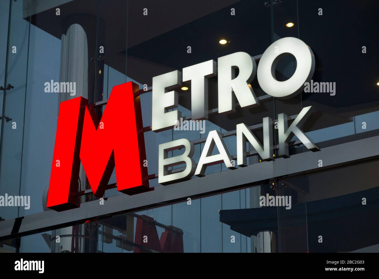 A high street branch of the Metro Bank / Metrobank bank. Two Rivers ...
