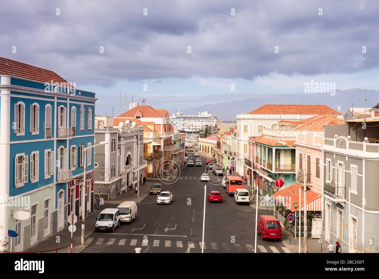 Street view of Mindelo in Sao Vicente island in Cape Verde - Republic ...