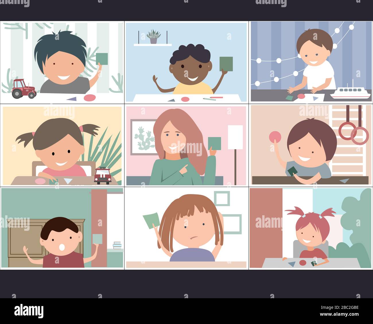 Online Education concept for kindergartens. Toddler kids and their ...