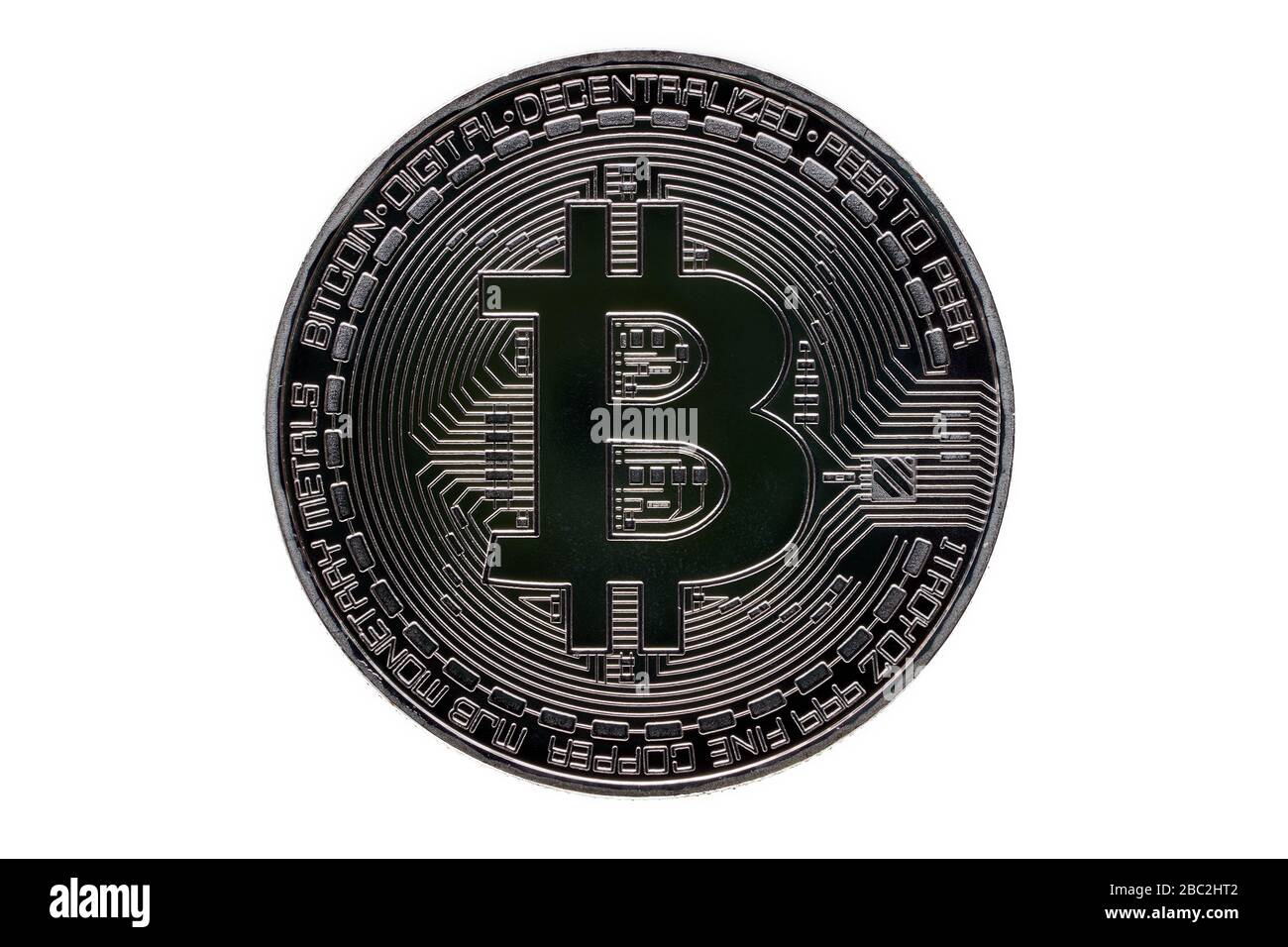 Silver bitcoin coin on white background Stock Photo - Alamy