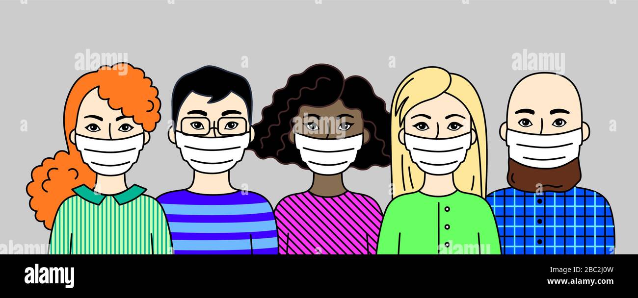Men And Women Wearing Face Masks, People Of Different Nationalities ...