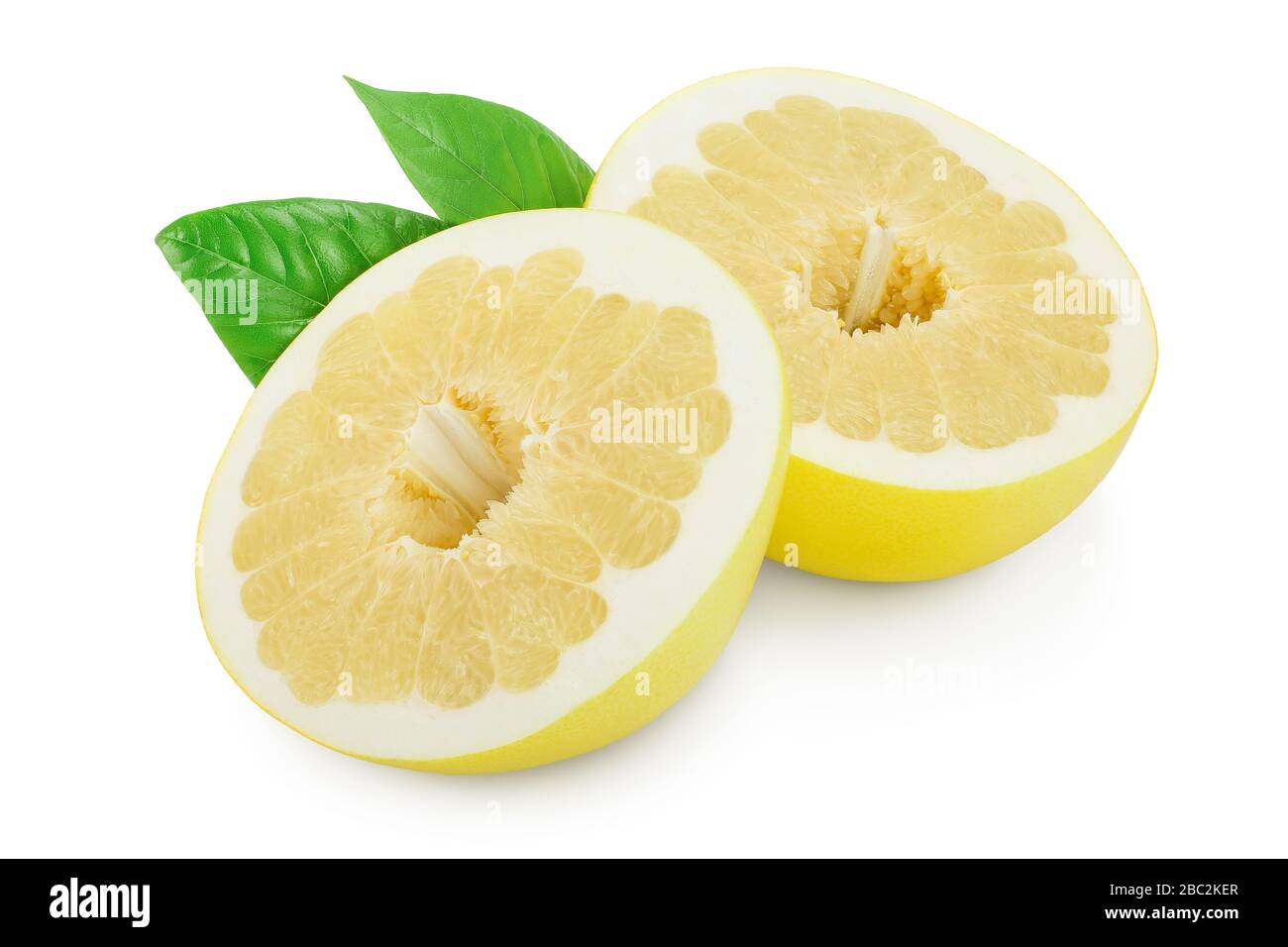 pomelo half with leaf isolated on white background with clipping path ...