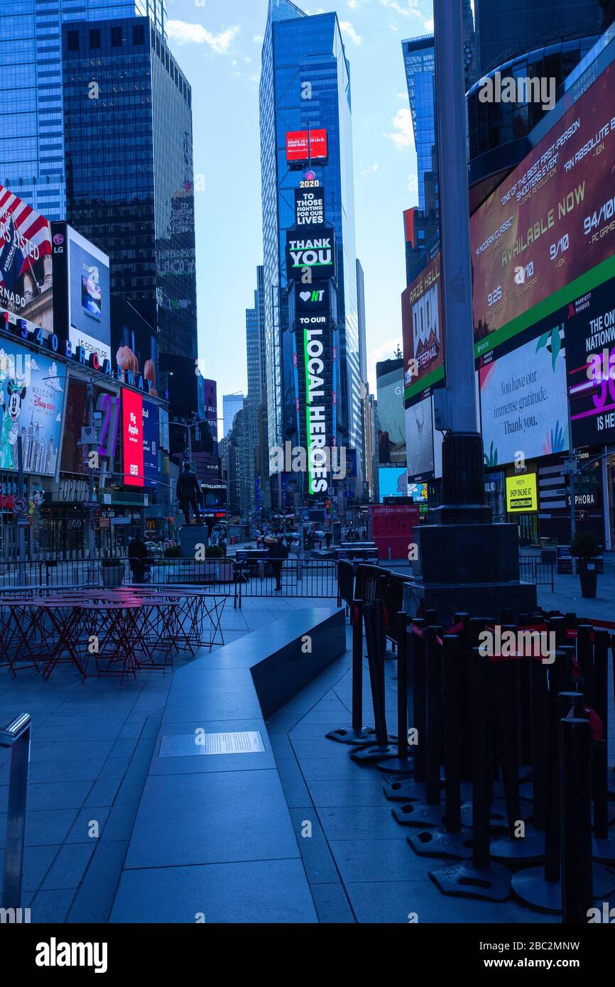 empty times square, covid19, electronic billboard, thank you local ...