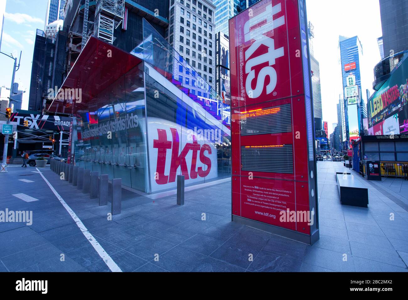 Broadway ticket booths in an empty times square during coronavirus ...