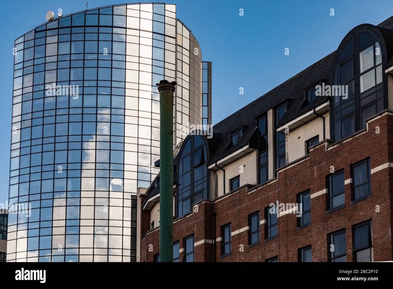 Close up on building architecture of Limerick city centre in the ...