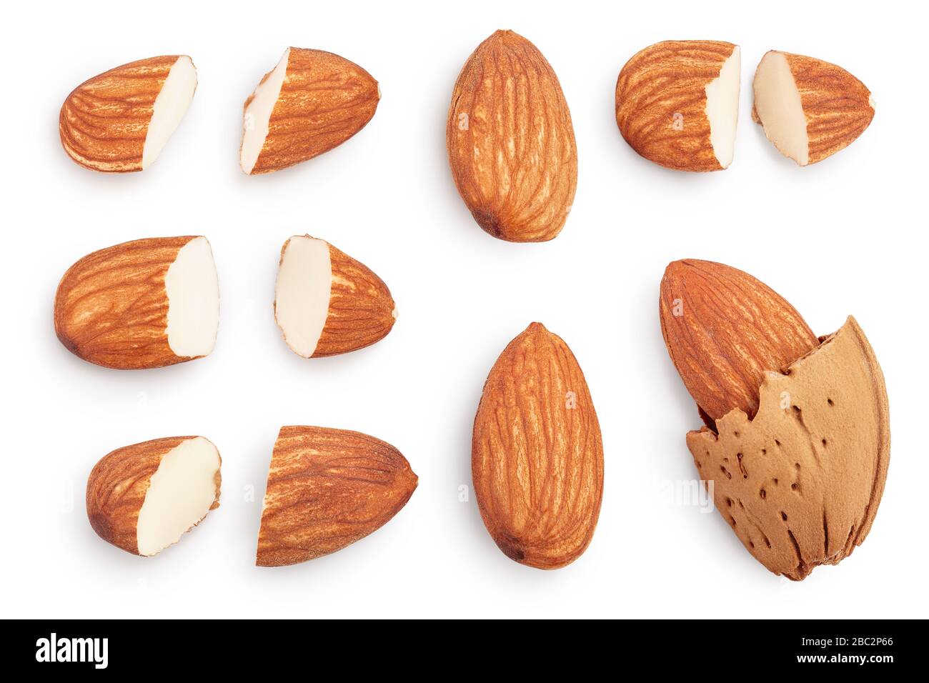 Almonds nuts isolated on white background with clipping path and full ...