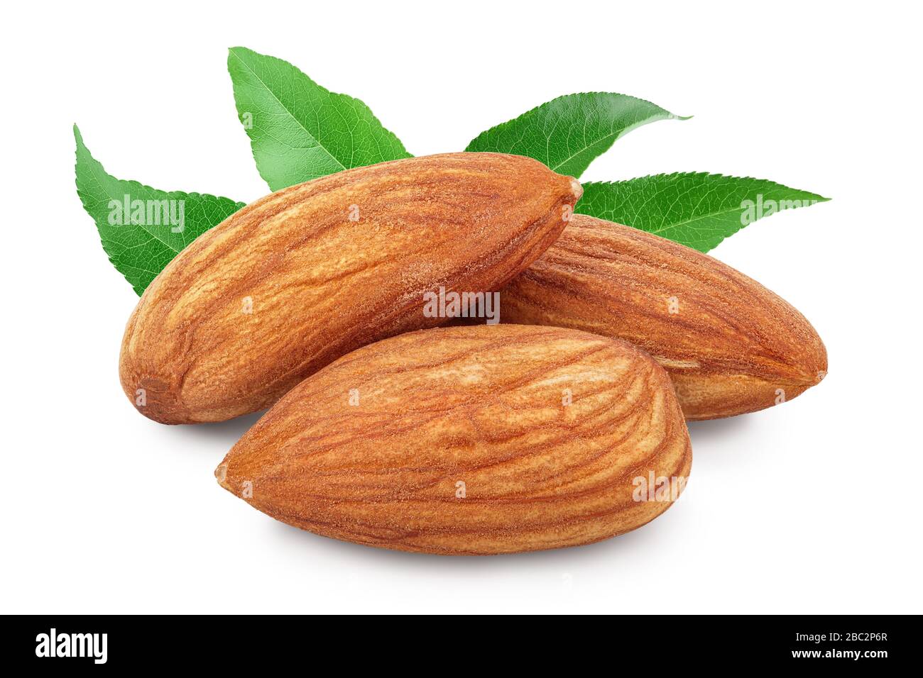 Almonds nuts with leaf isolated on white background with clipping path ...