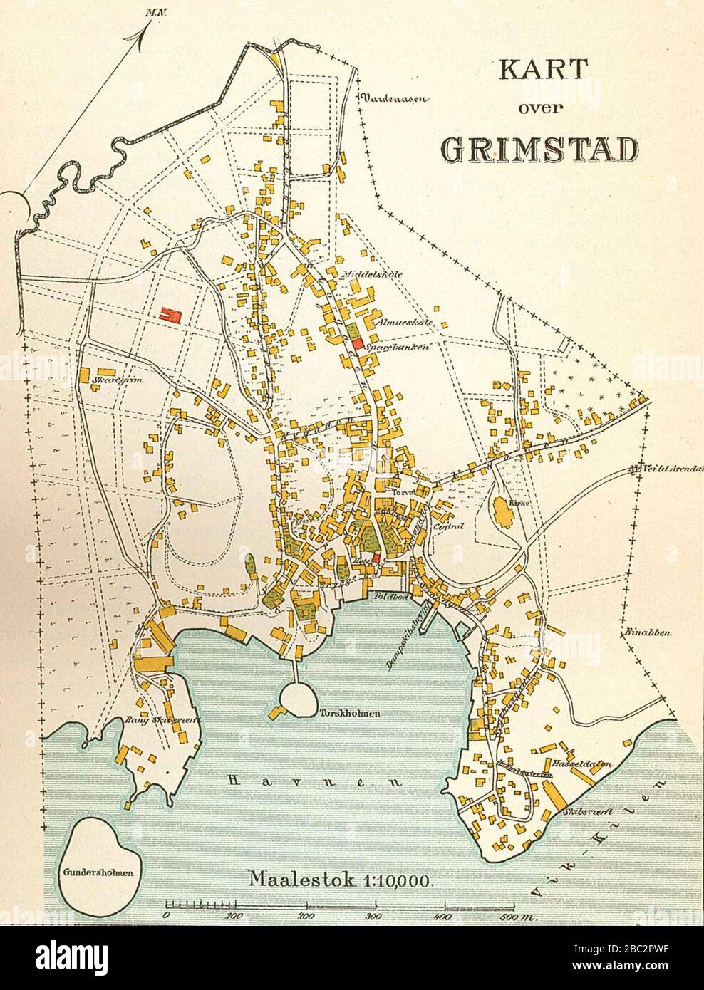 Grimstad map 1904 Stock Photo - Alamy
