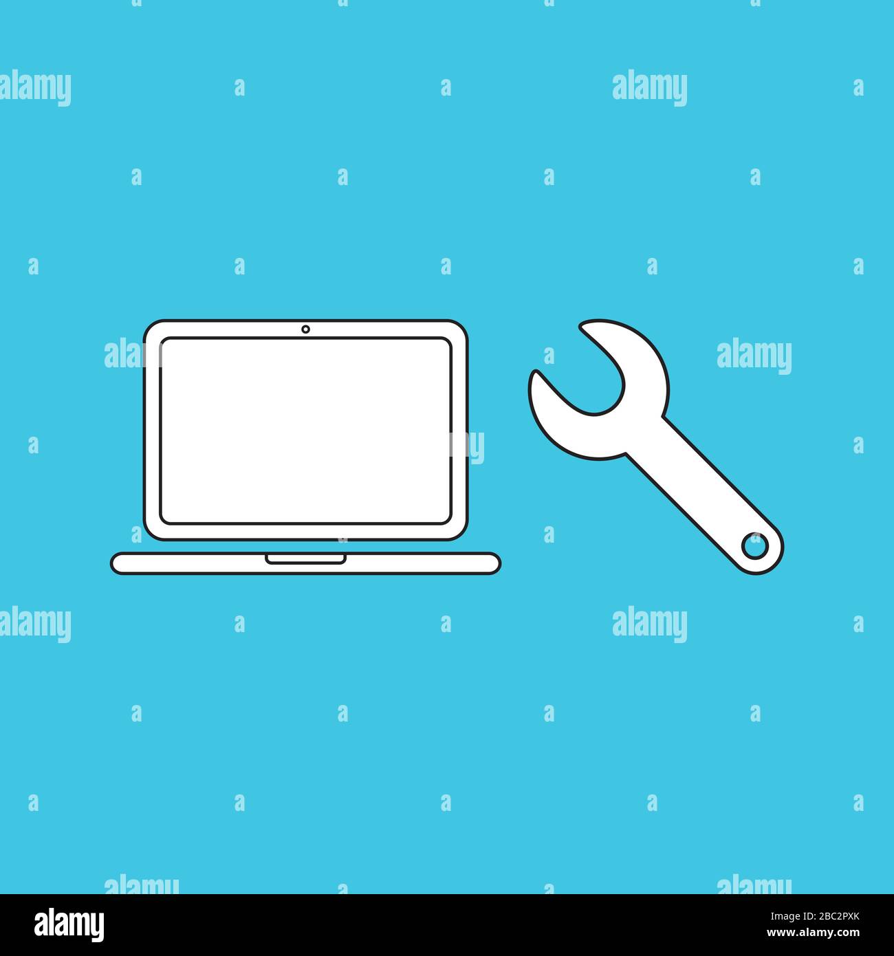 Vector illustration concept of repair laptop computer with spanner ...
